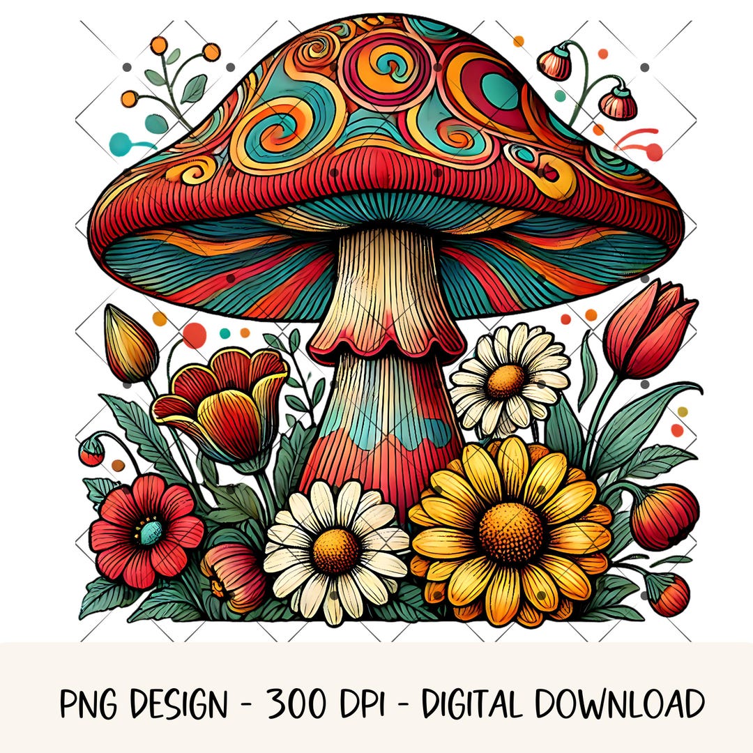 Retro Mushroom PNG Botanical PNG Graphic Groovy Mushroom Tshirt Design ...