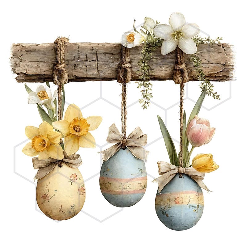 Farmhouse Easter Clipart Watercolor Decorated Eggs Clip Art Country ...