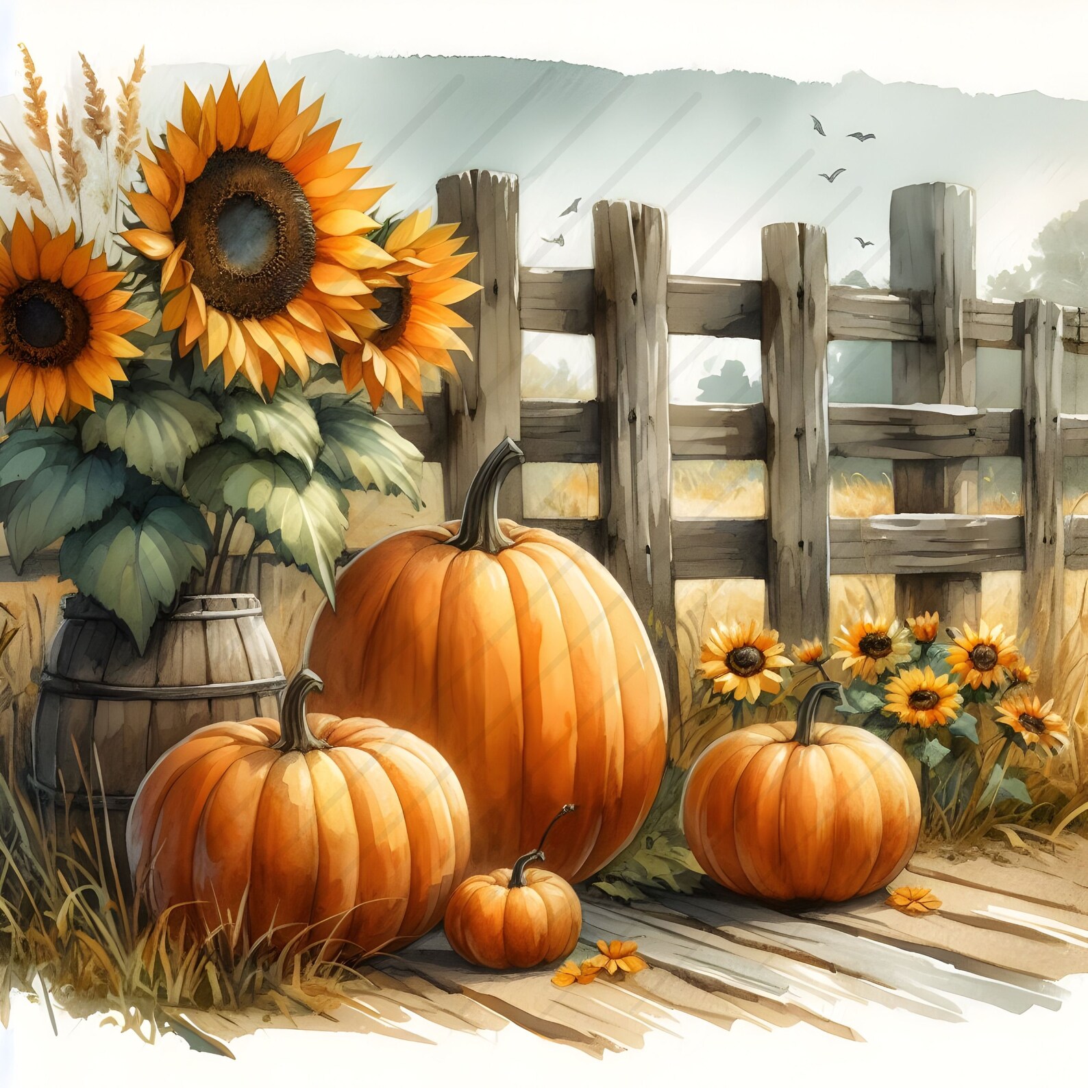 Watercolor Fall Pumpkin Clipart Bundle Sunflower Autumn Harvest Clip ...