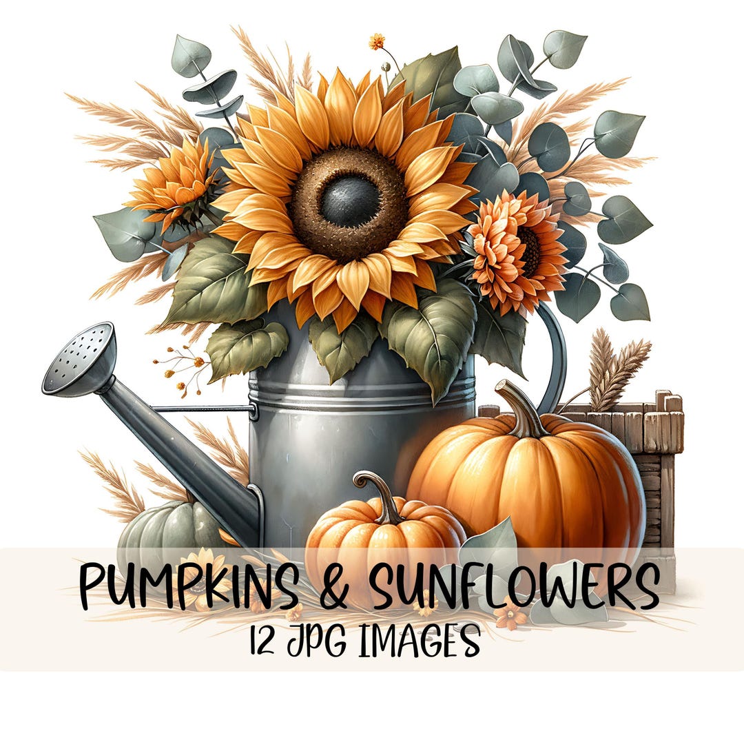 Autumn Pumpkin With Sunflower Clipart Bundle Fall Clipart Autumn ...