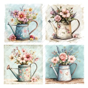 Shabby Chic Vintage Floral Clipart Bundle Watercolor Watering Can ...