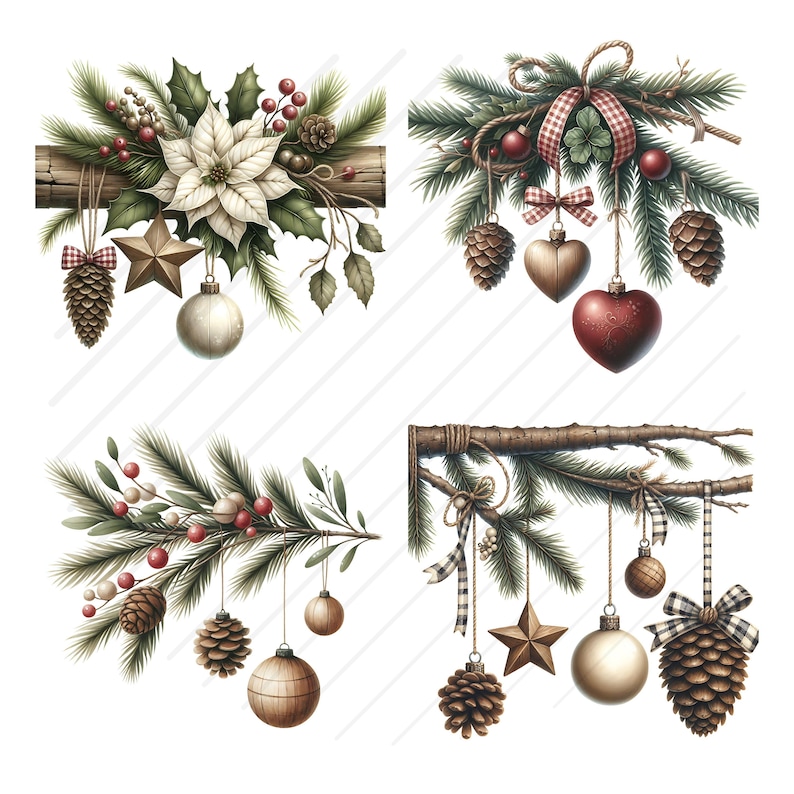 Farmhouse Christmas Clipart: Holiday Graphics, Rustic Decor (digital ...