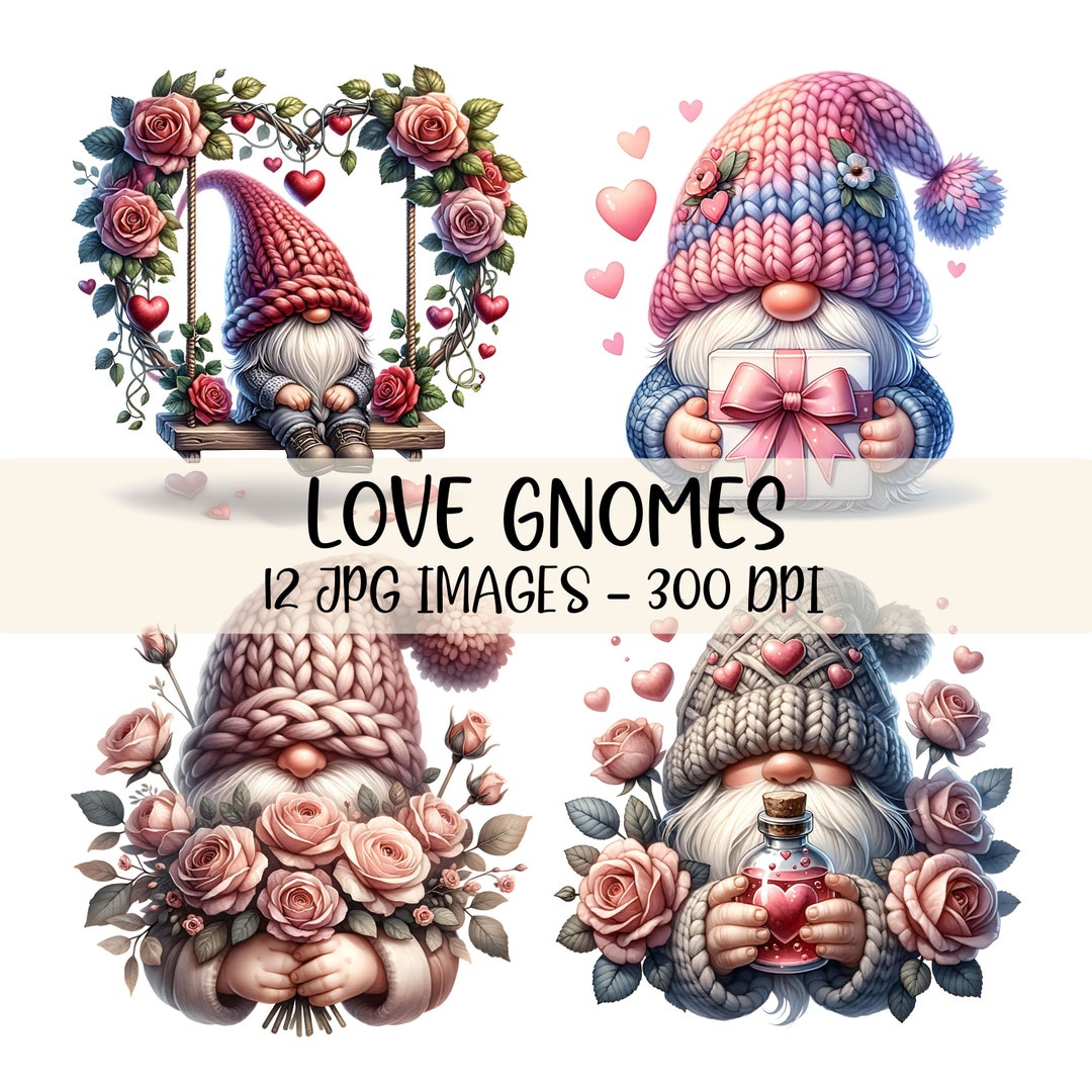 Valentine Gnome Clipart Watercolor Love Gnome Illustration JPG Images ...