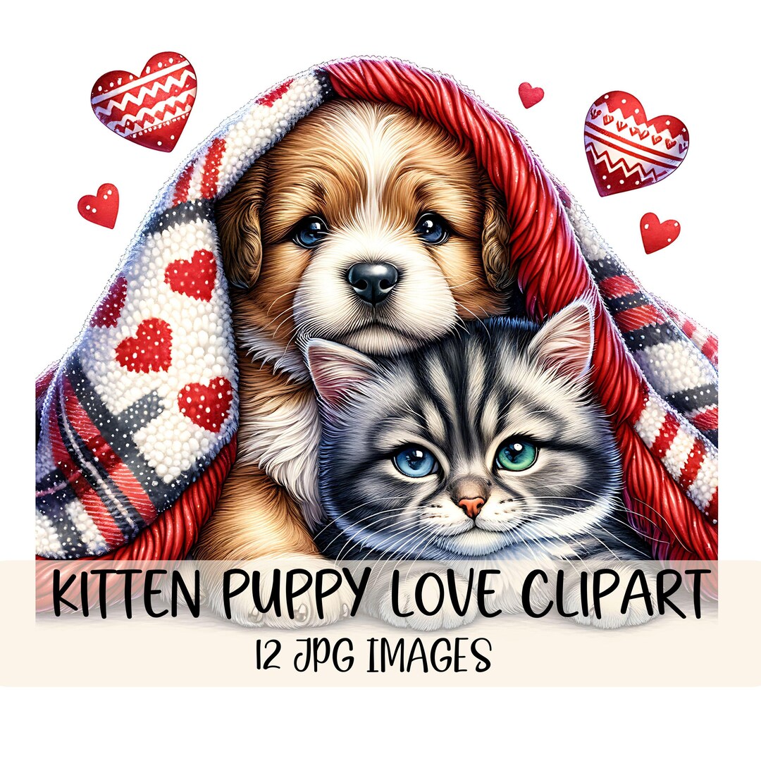 Cute Puppy Clipart Bundle Watercolor Kitten Valentine Graphics Cat ...
