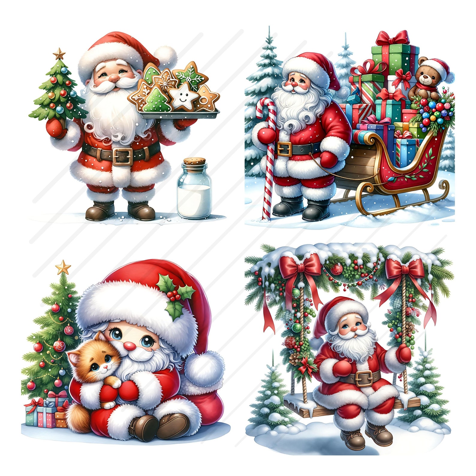 Cute Santa Clipart Bundle Christmas Clipart Digital Download Watercolor ...