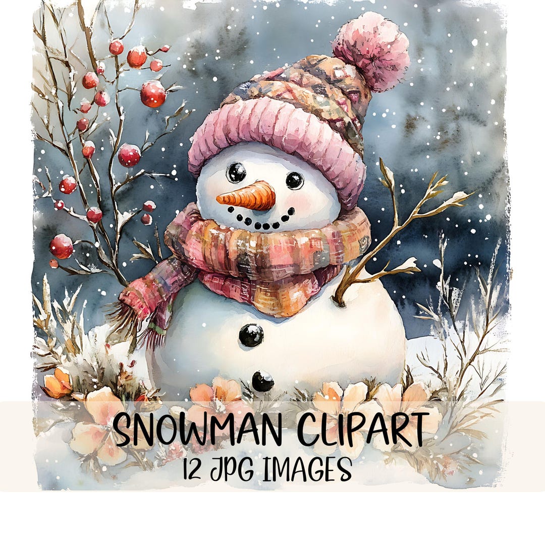 Vintage Snowman Clipart Bundle Christmas Clipart Watercolor Snowman JPG ...