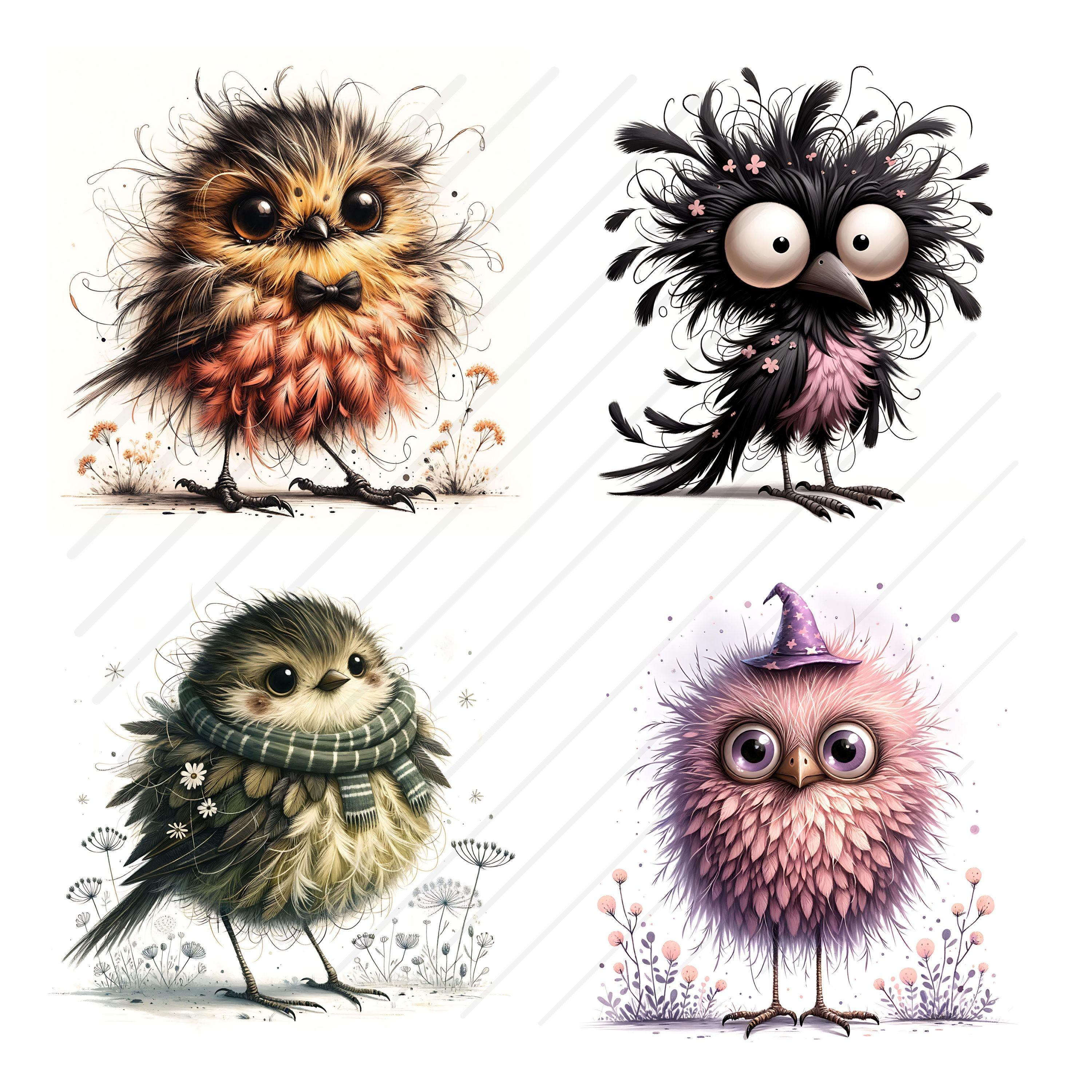 Whimsical Birds Clipart Funny Birds Digital Clipart Watercolour Clipart ...