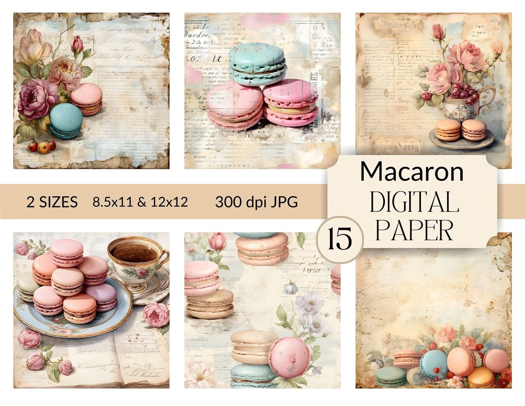 Macaron Junk Journal Printable Pages Watercolor Macaron Vintage ...