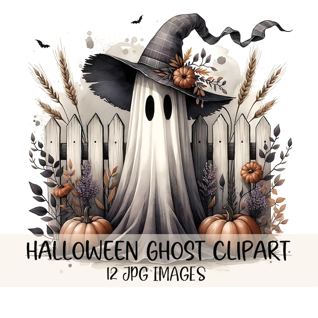 Watercolor Fall Ghost Clipart Bundle Halloween Graphics JPG Images Fall ...