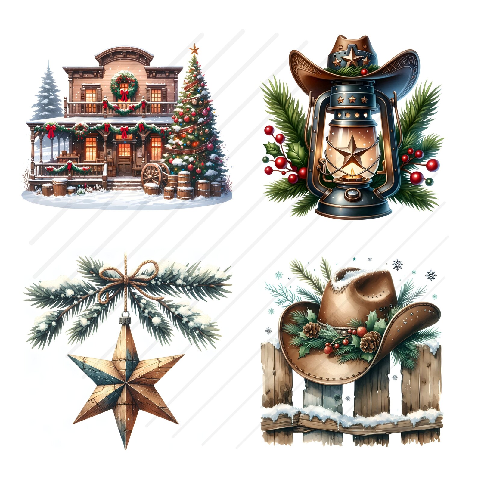 Western Christmas Clipart JPG Cowboy Holiday Decor Rustic Country ...