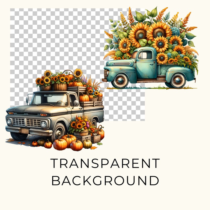 Watercolor Pickup Truck and Pumpkins Clipart Autumn Scenery ...