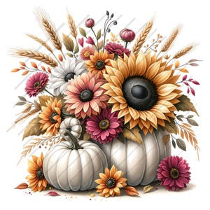 Autumn Pumpkin With Sunflower Clipart Bundle Fall Clipart Autumn ...