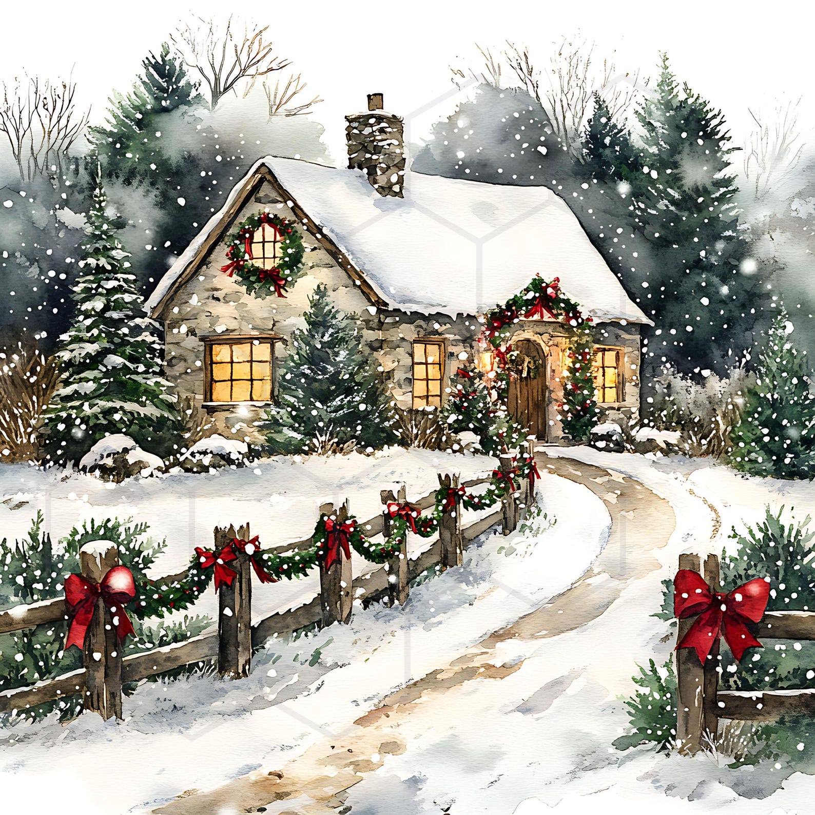 Watercolor Christmas Village Clipart Christmas Winter Scenes Clipart ...