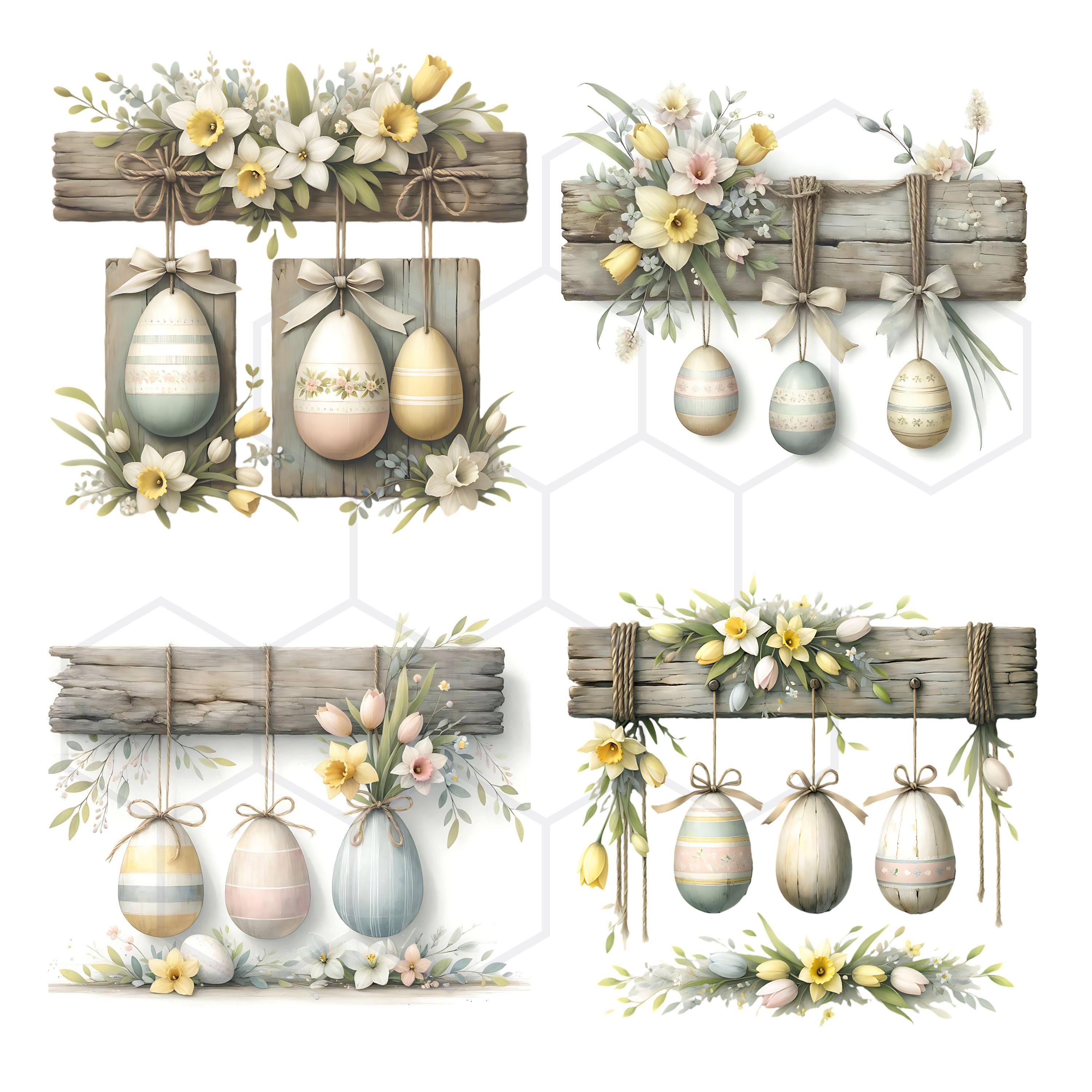 Farmhouse Easter Clipart Watercolor Decorated Eggs Clip Art Country ...