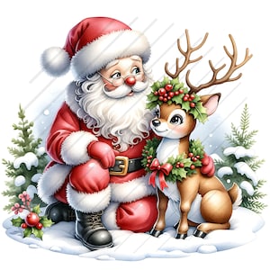 Cute Santa Clipart Bundle Christmas Clipart Digital Download Watercolor ...