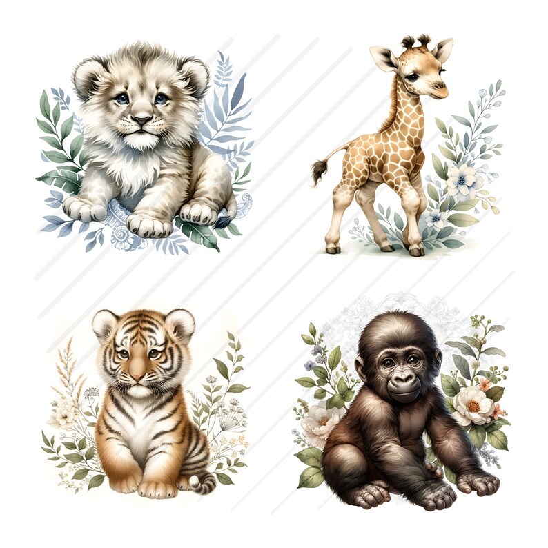 Cute Baby Safari Clipart Bundle Safari Animal JPG Watercolor Safari ...