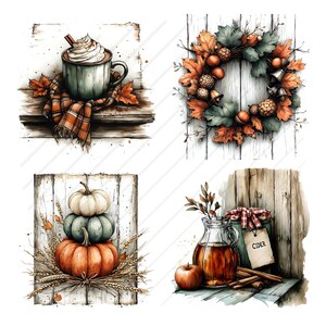 Rustic Fall Clipart Bundle Watercolor Farmhouse Decor High Quality Jpgs ...