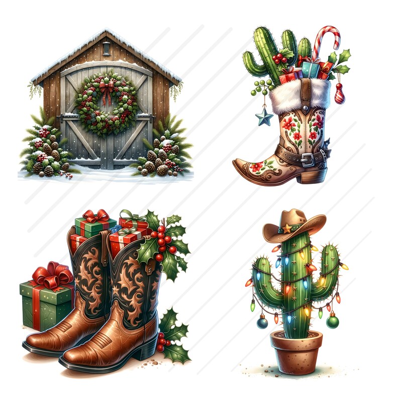 Western Christmas Clipart JPG Cowboy Holiday Decor Rustic Country ...