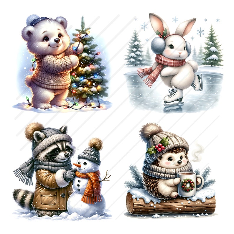 Winter Woodland Animals Clipart Bundle JPG Images Watercolor Winter ...