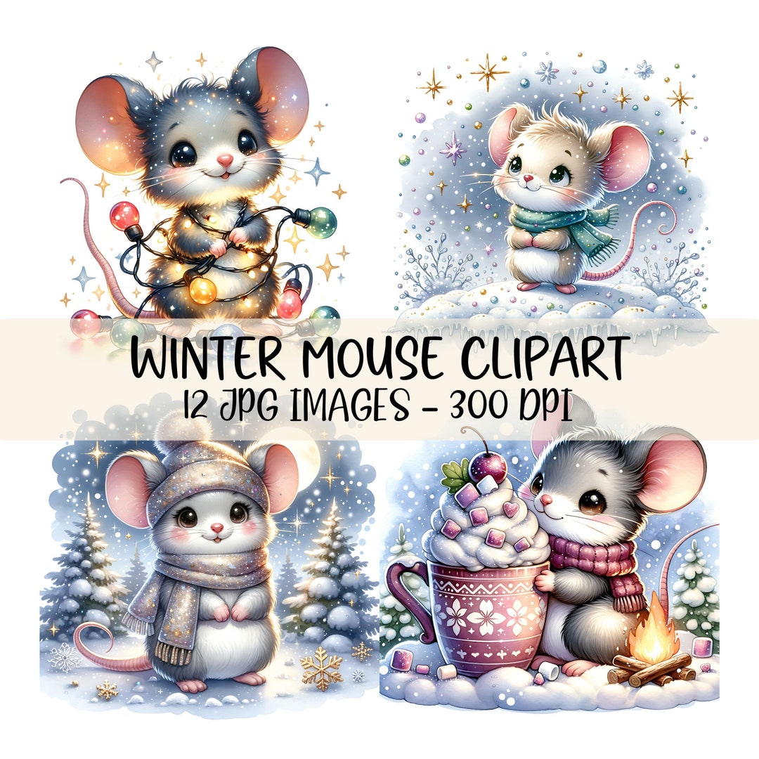 Cute Winter Mouse Clipart Bundle Holiday Mouse Graphic JPG Image ...