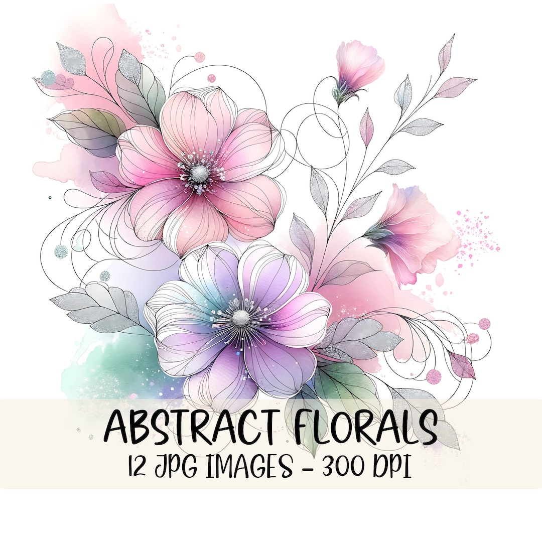 Abstract Flower Clipart Bundle Watercolor Printable Graphics Floral ...