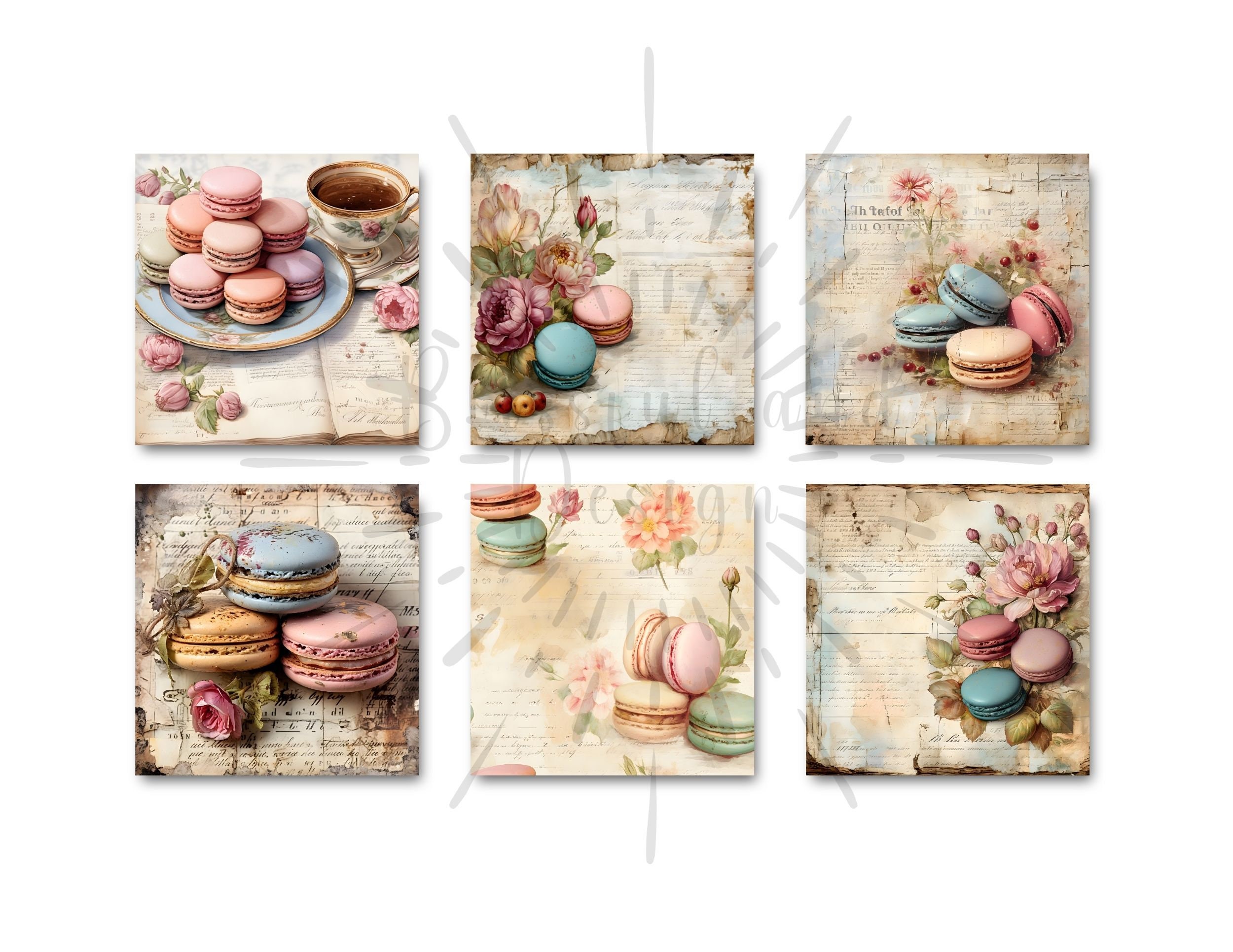 Macaron Junk Journal Printable Pages Watercolor Macaron Vintage ...