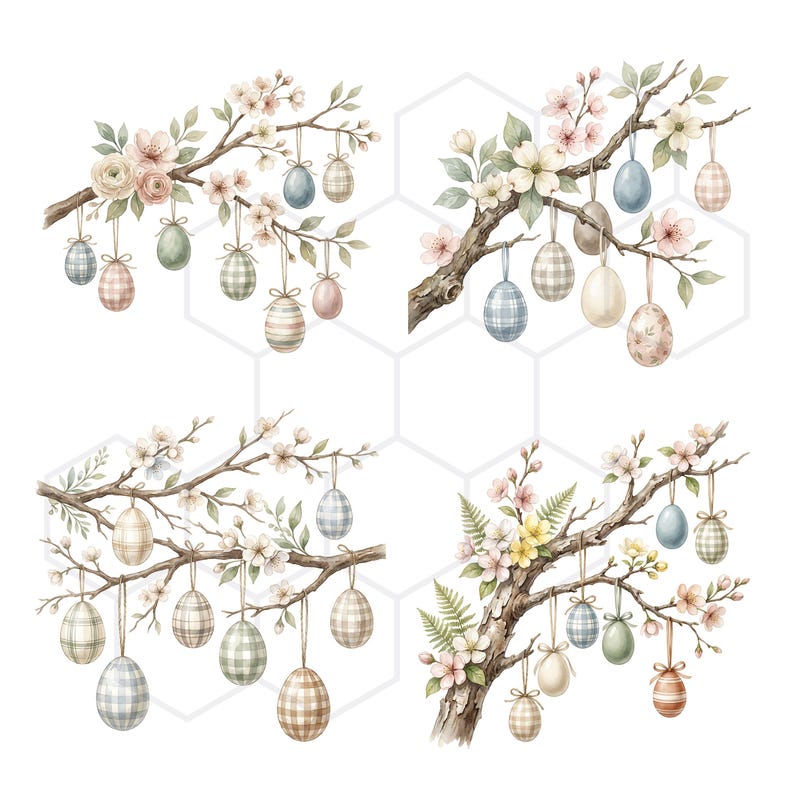 Watercolor Easter Eggs Clipart Spring Floral JPG Images Greeting Card ...