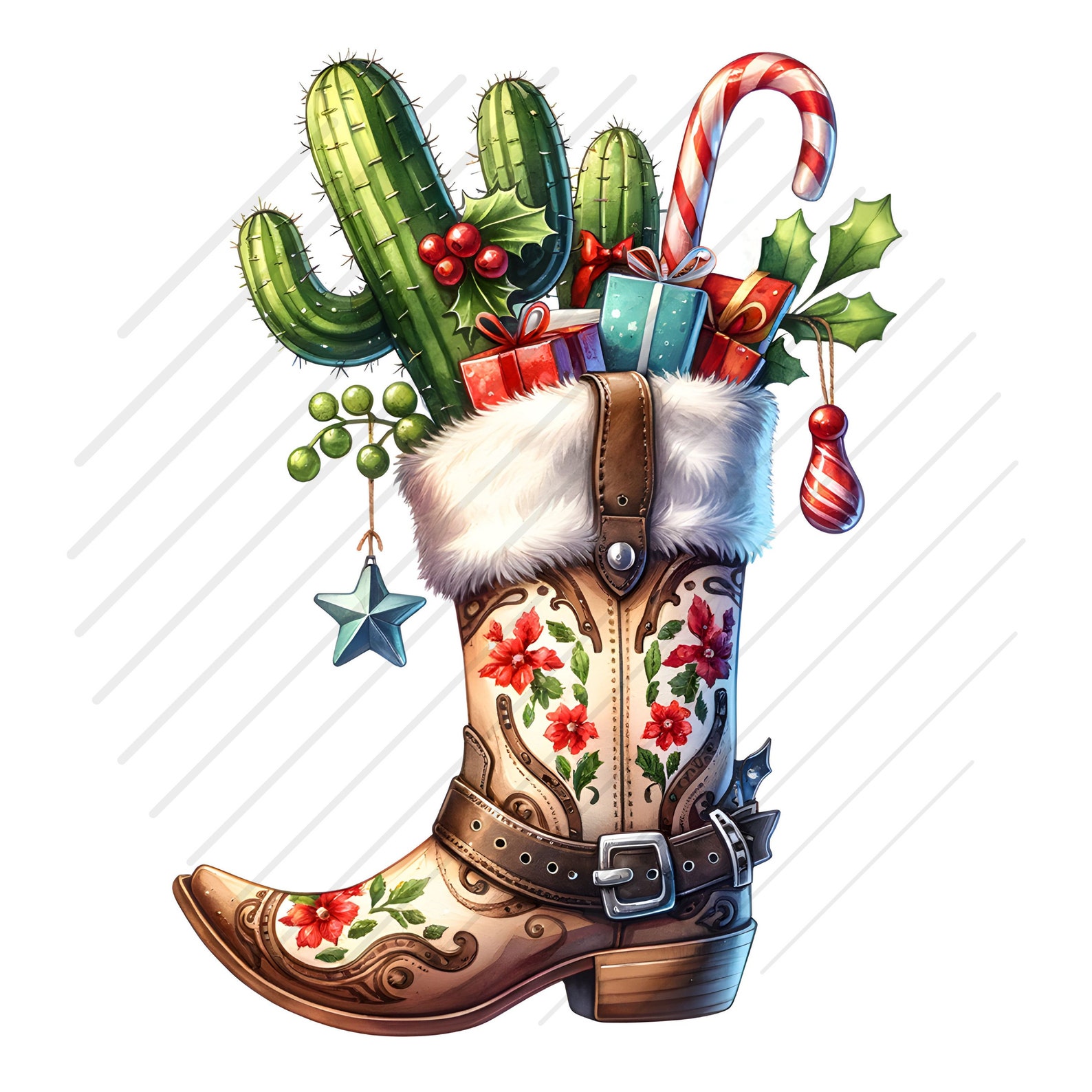 Western Christmas Clipart JPG Cowboy Holiday Decor Rustic Country ...