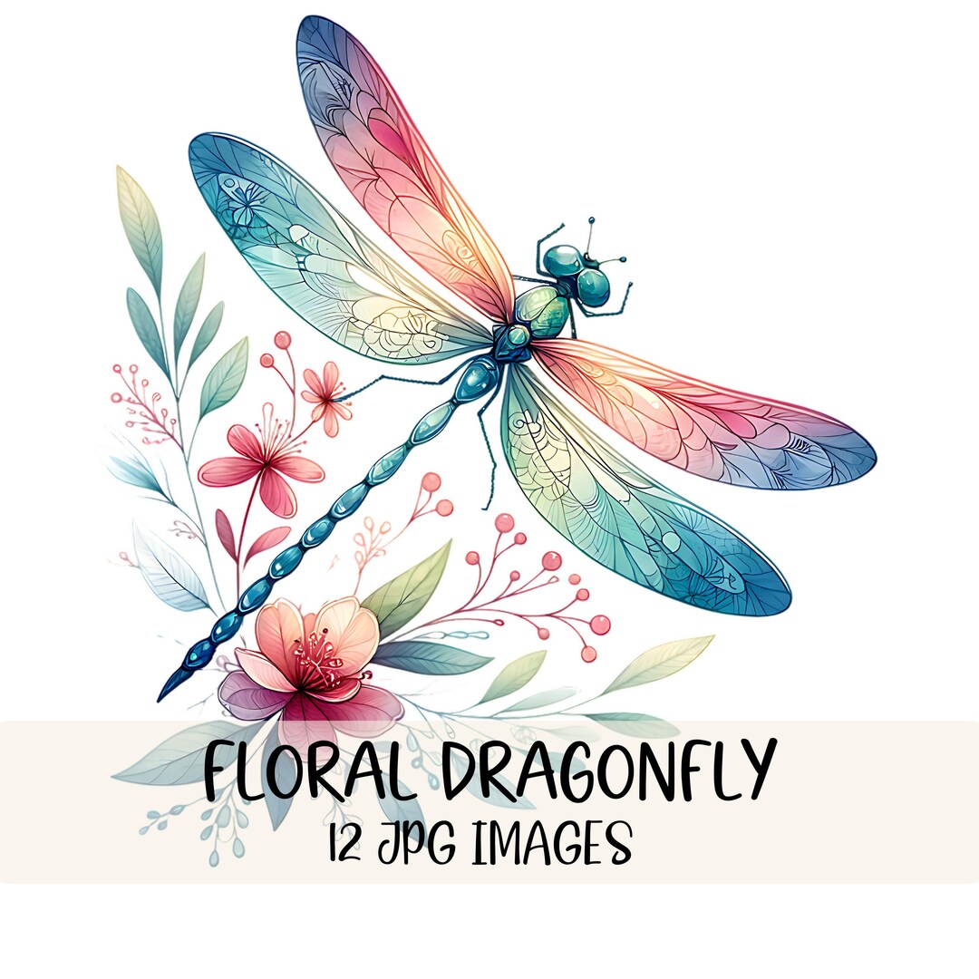 Floral Dragonfly Clipart Bundle Watercolor Dragonflies JPG Images ...