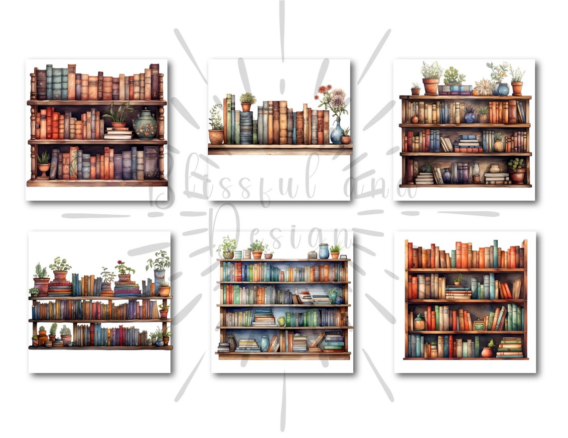 Bookshelf Clipart Watercolor Reading Book Lover Library Clip Art PNG ...
