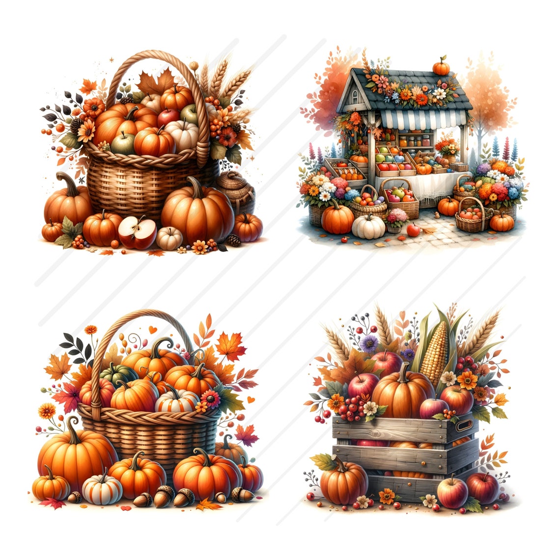 Watercolor Fall Clipart Bundle Autumn Harvest Clip Art Printable ...