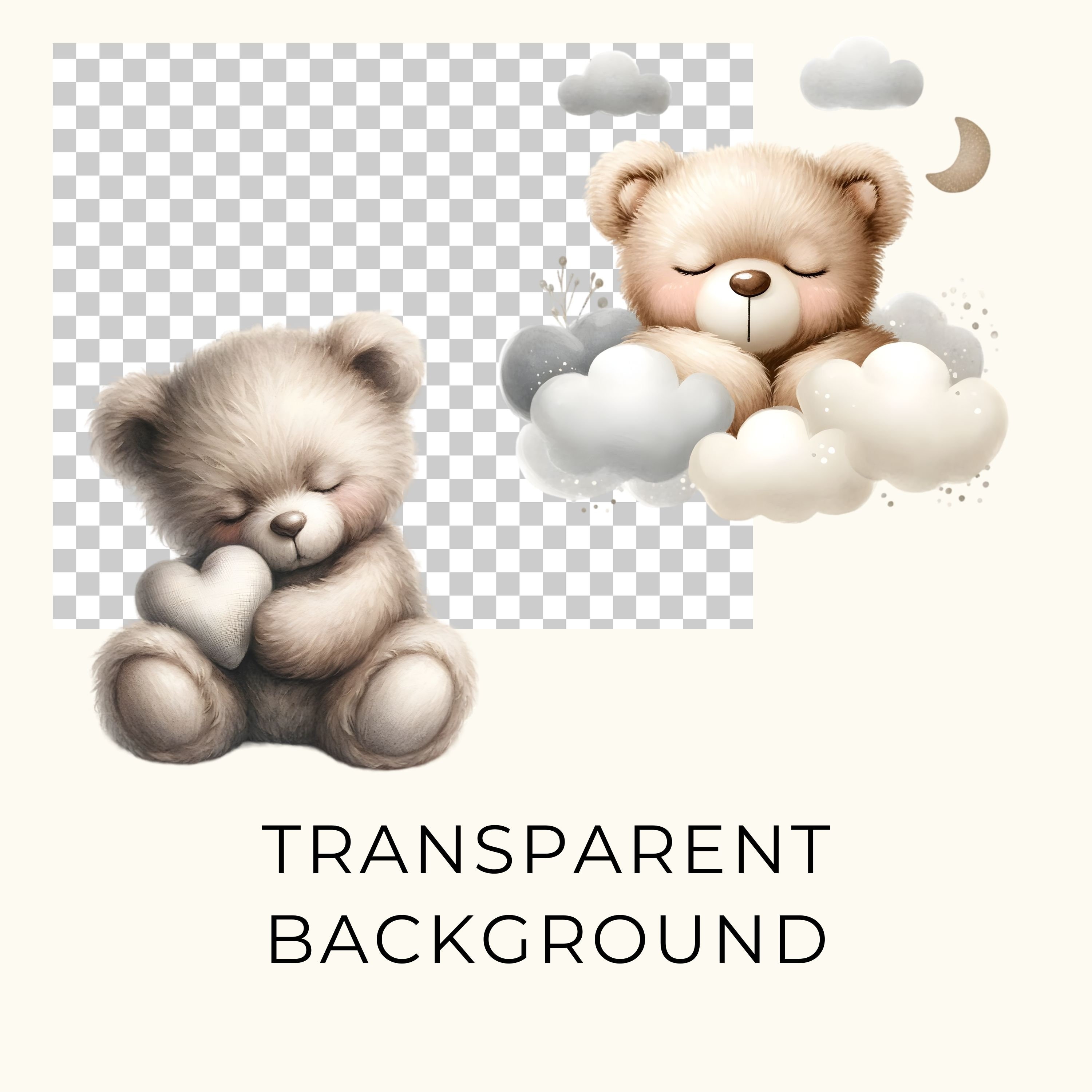 Cute Watercolor Teddy Bear Clipart Bundle Sleeping Teddybear Clipart ...