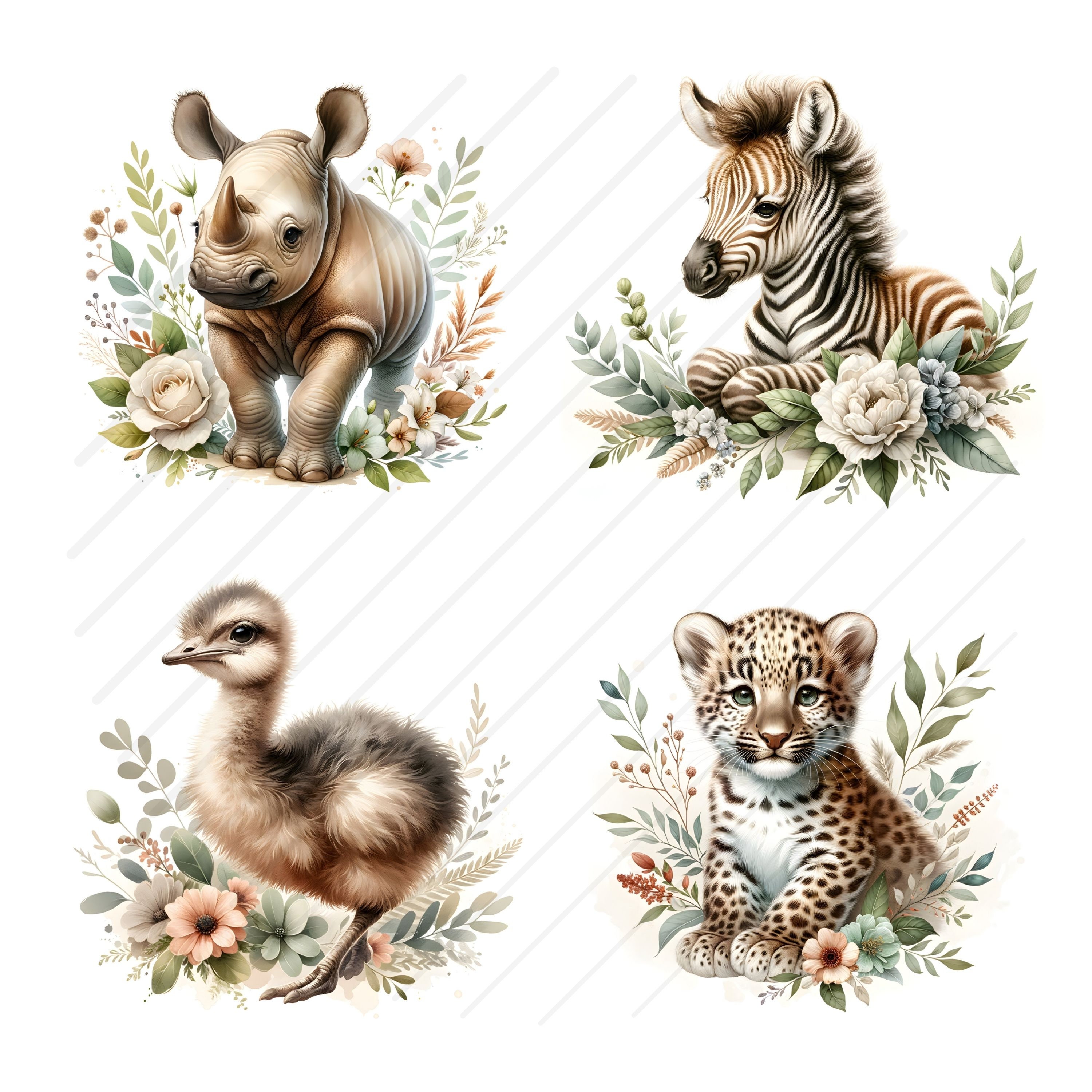 Cute Baby Safari Clipart Bundle Safari Animal JPG Watercolor Safari ...