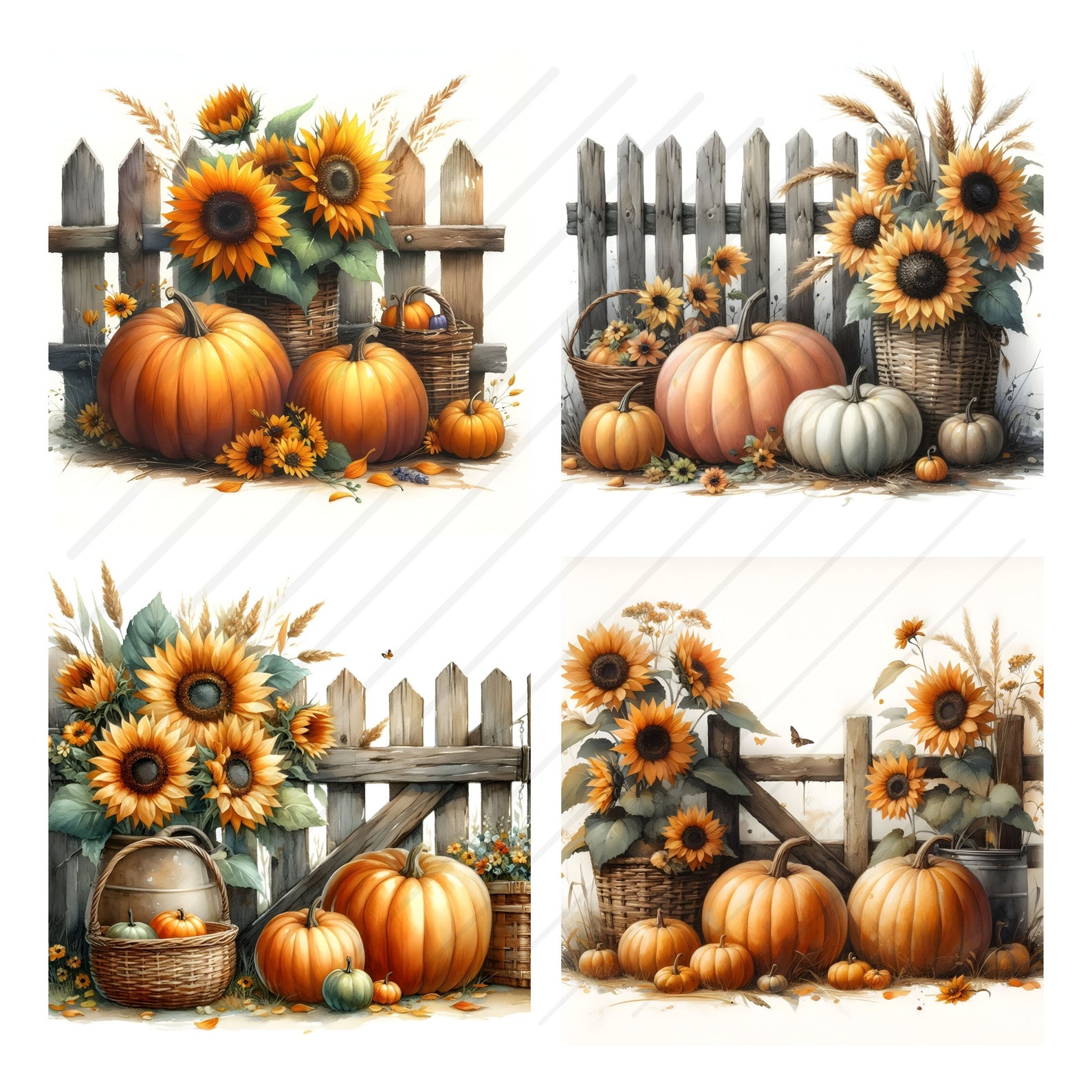 Watercolor Fall Pumpkin Clipart Bundle Sunflower Autumn Harvest Clip ...