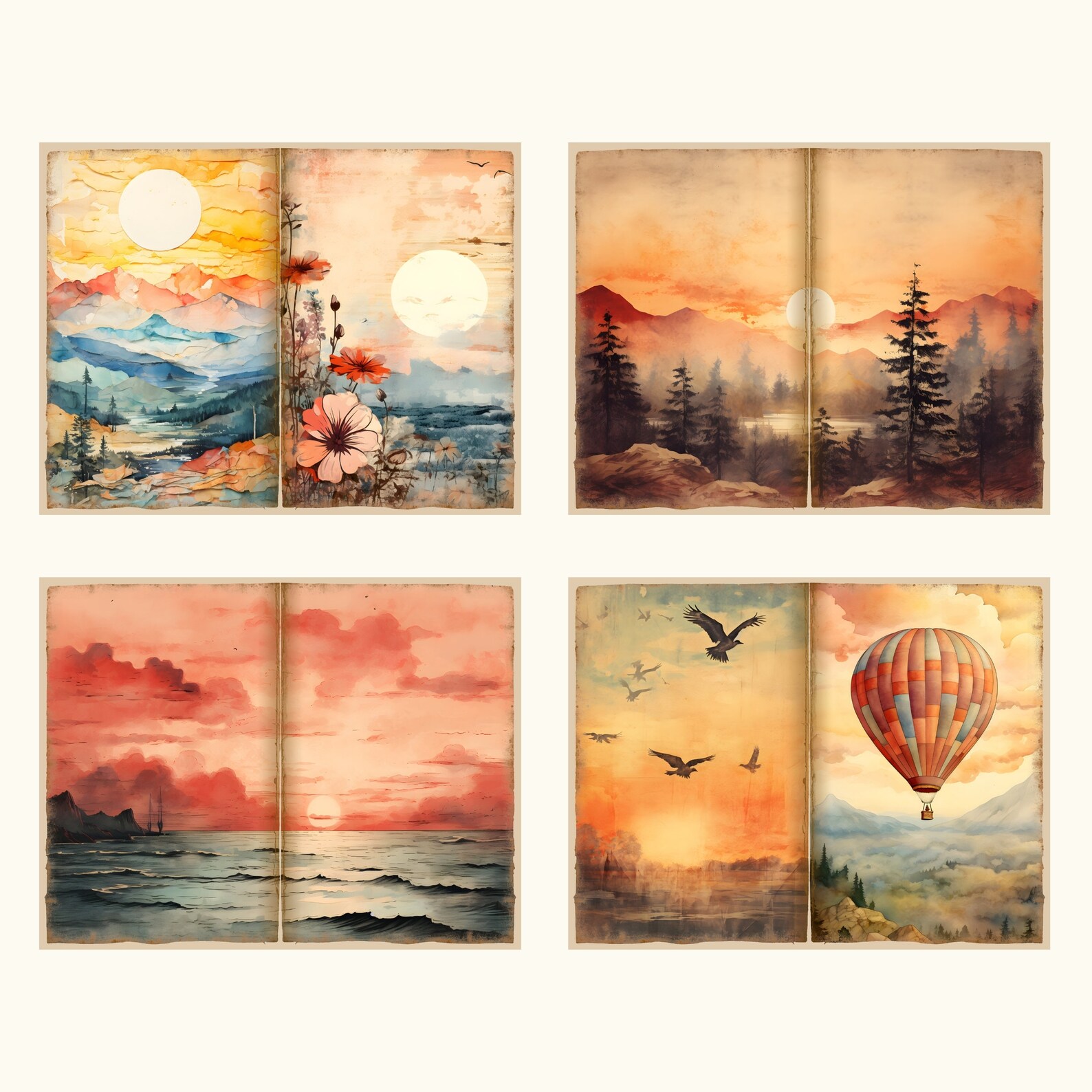 Watercolor Sunset Junk Journal Pages Printable Background Sunset ...