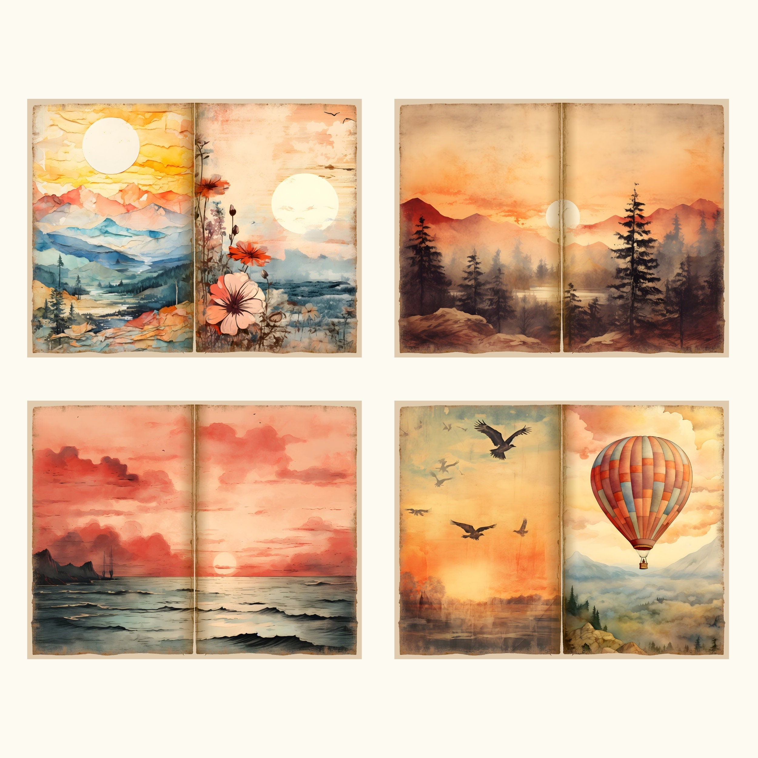 Watercolor Sunset Junk Journal Pages Printable Background Sunset ...