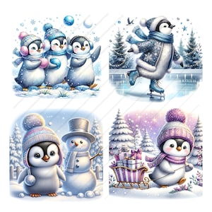 Winter Penguin Clipart Bundle JPG Images Christmas Penguin Clipart Cute ...