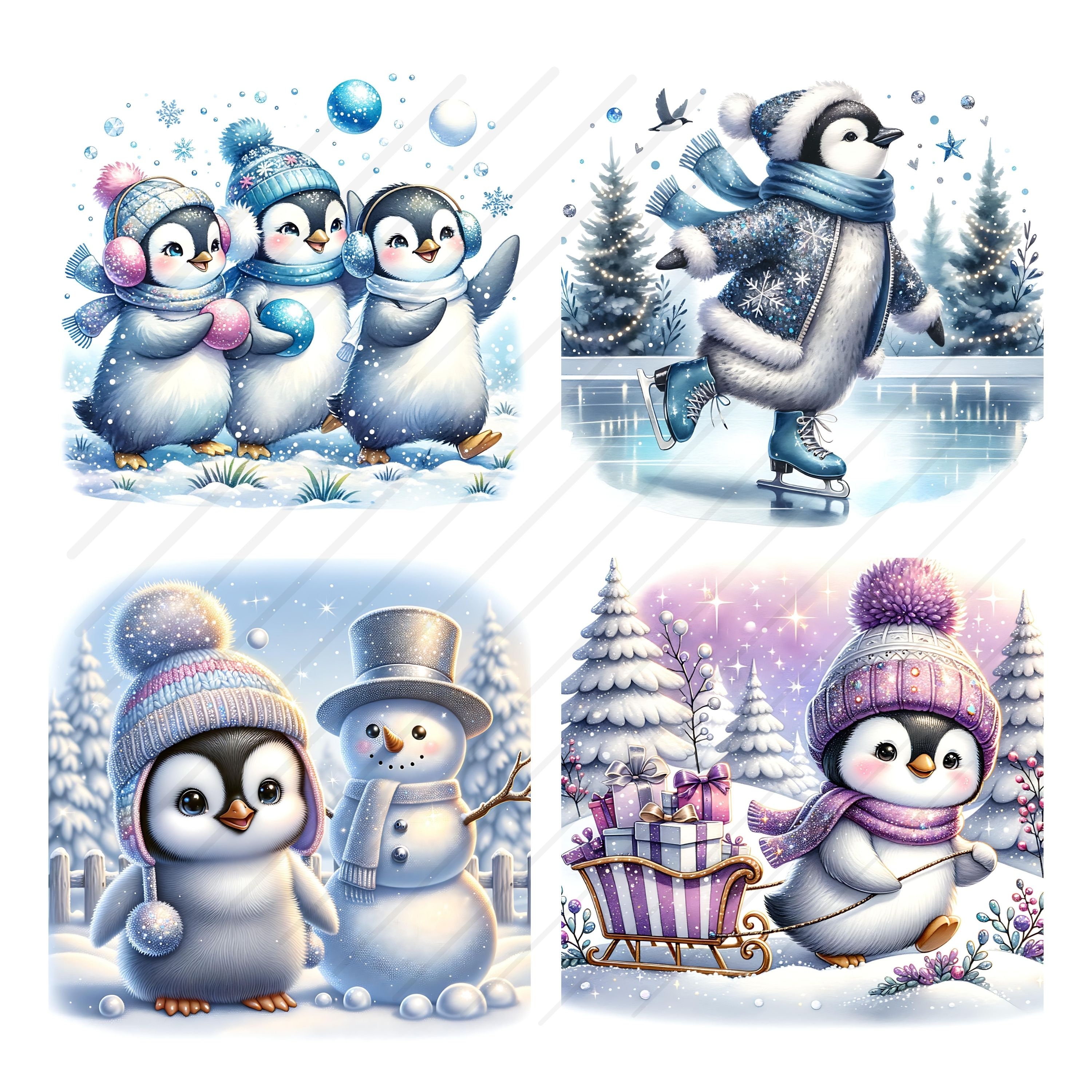 Winter Penguin Clipart Bundle JPG Images Christmas Penguin Clipart Cute ...