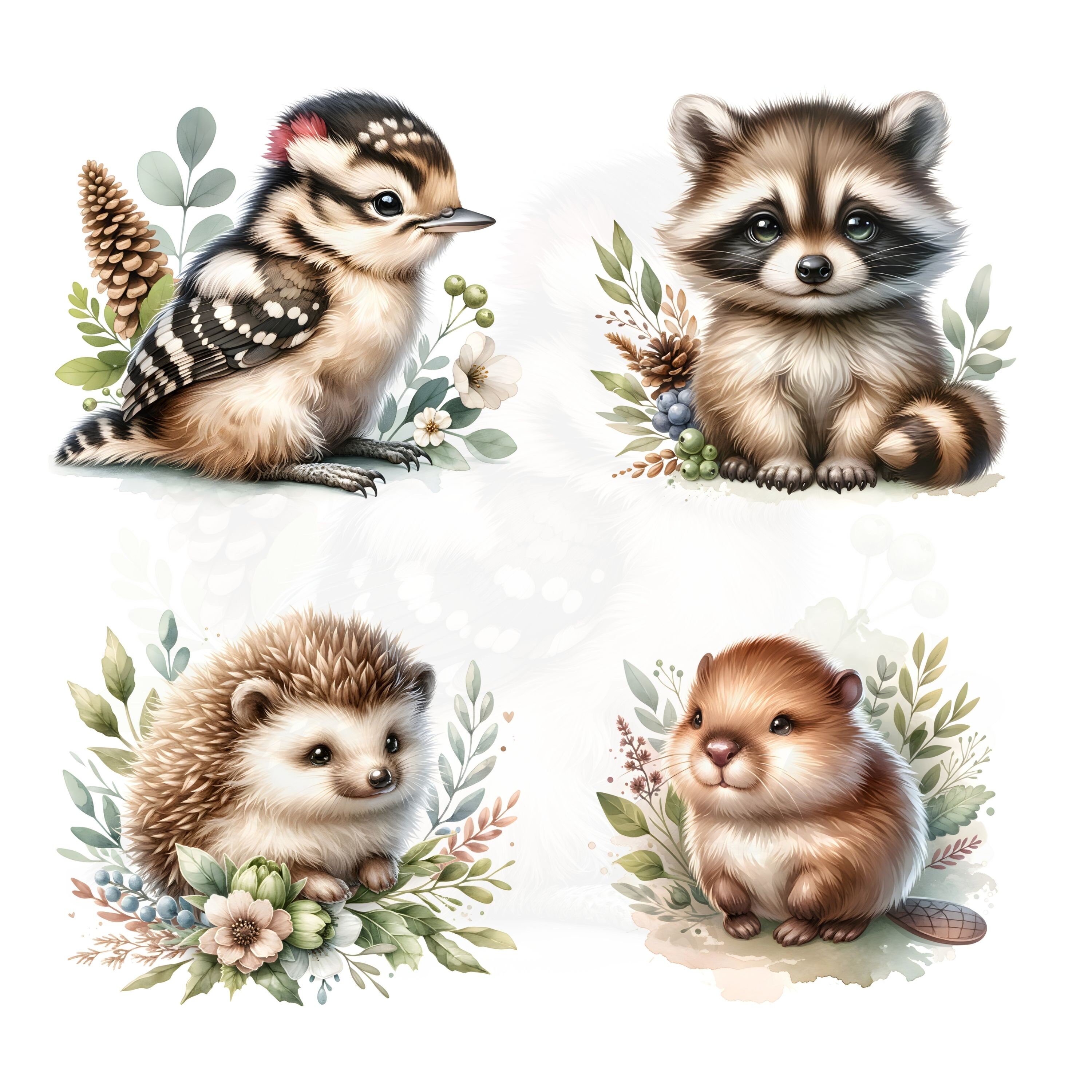 Cute Baby Woodland Animals Clipart Bundle Forest Animals JPG Watercolor ...