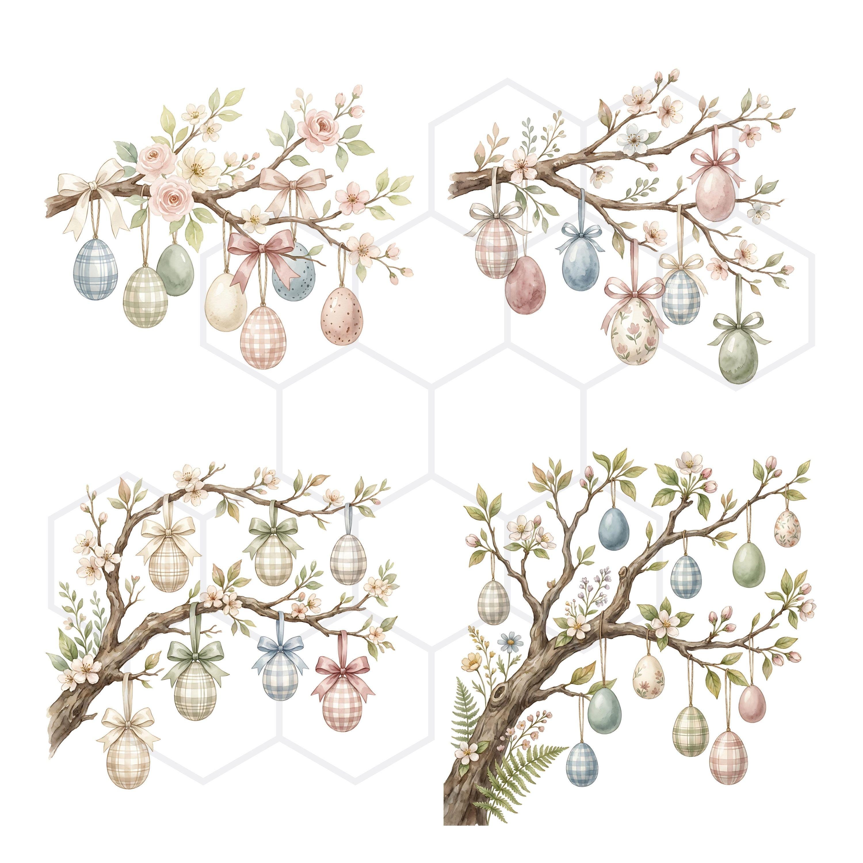 Watercolor Easter Eggs Clipart Spring Floral JPG Images Greeting Card ...