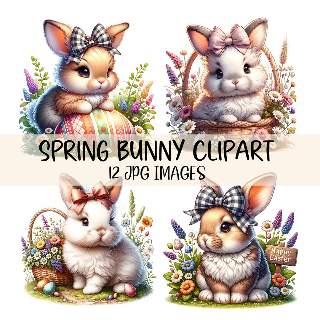 Cute Easter Bunny Clipart Bundle Spring Bunnies Clipart JPG Images ...
