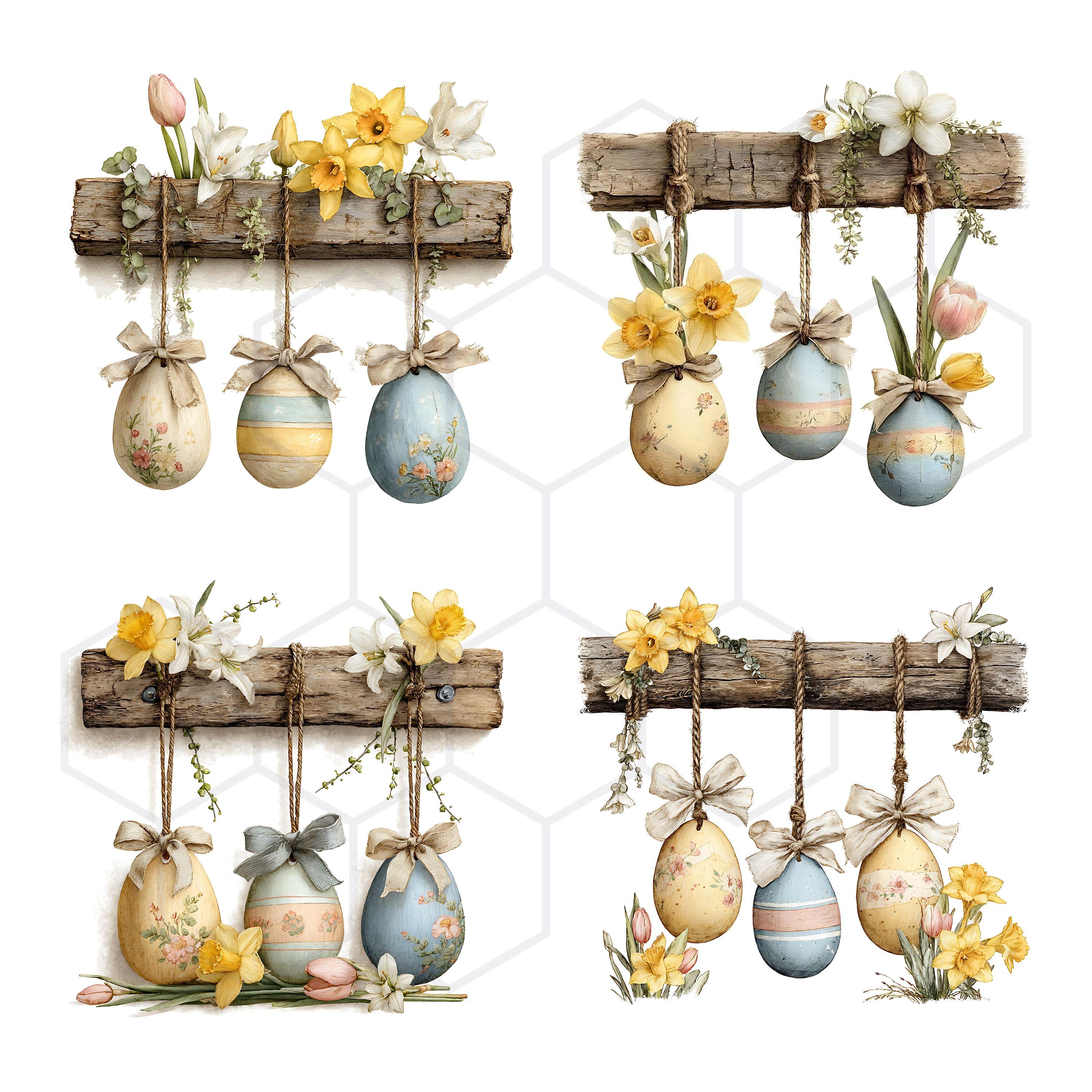 Farmhouse Easter Clipart Watercolor Decorated Eggs Clip Art Country ...
