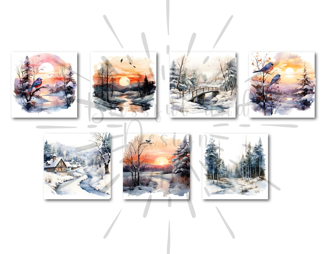 Watercolor Winter Clipart Snowy Forest Landscape Background Clipart ...