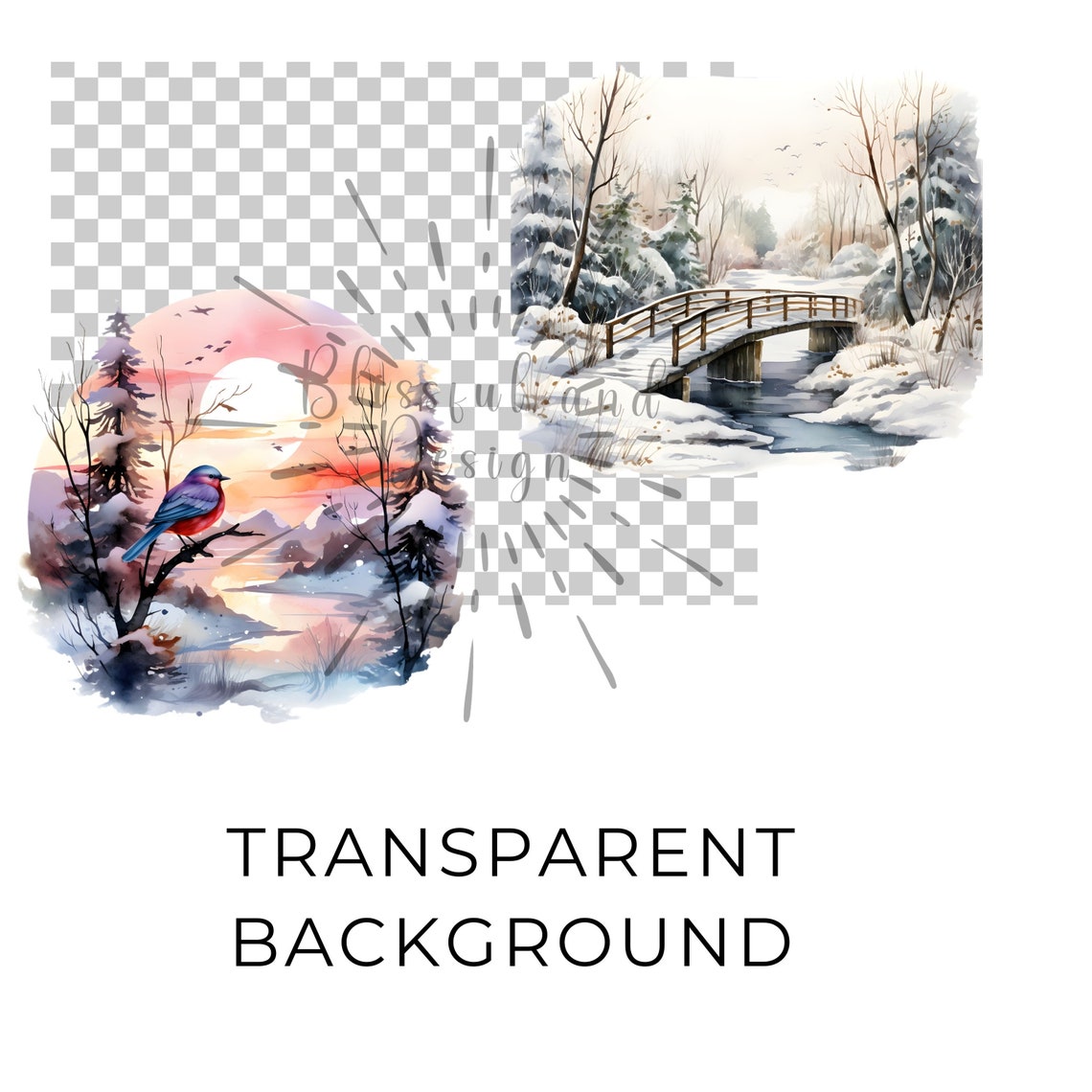 Watercolor Winter Clipart Snowy Forest Landscape Background Clipart ...