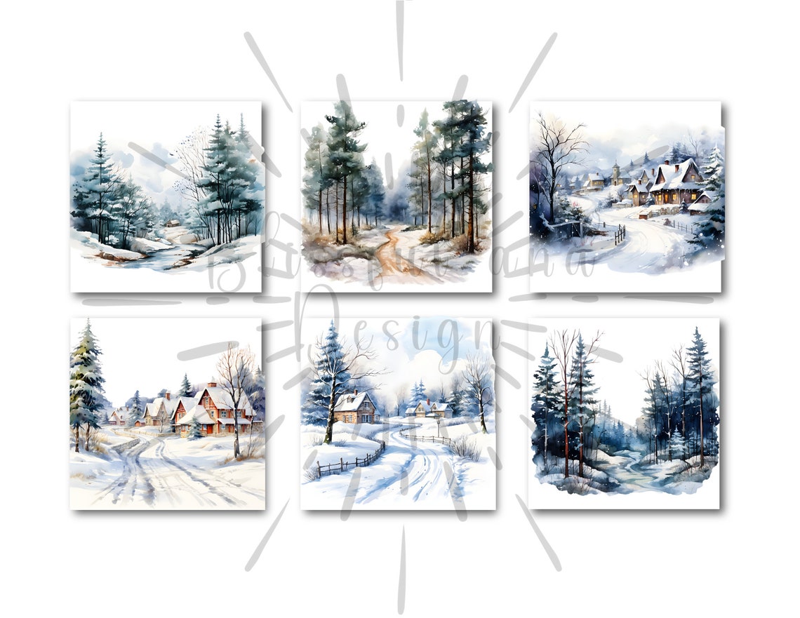 Watercolor Winter Clipart Snowy Forest Landscape Background Clipart ...