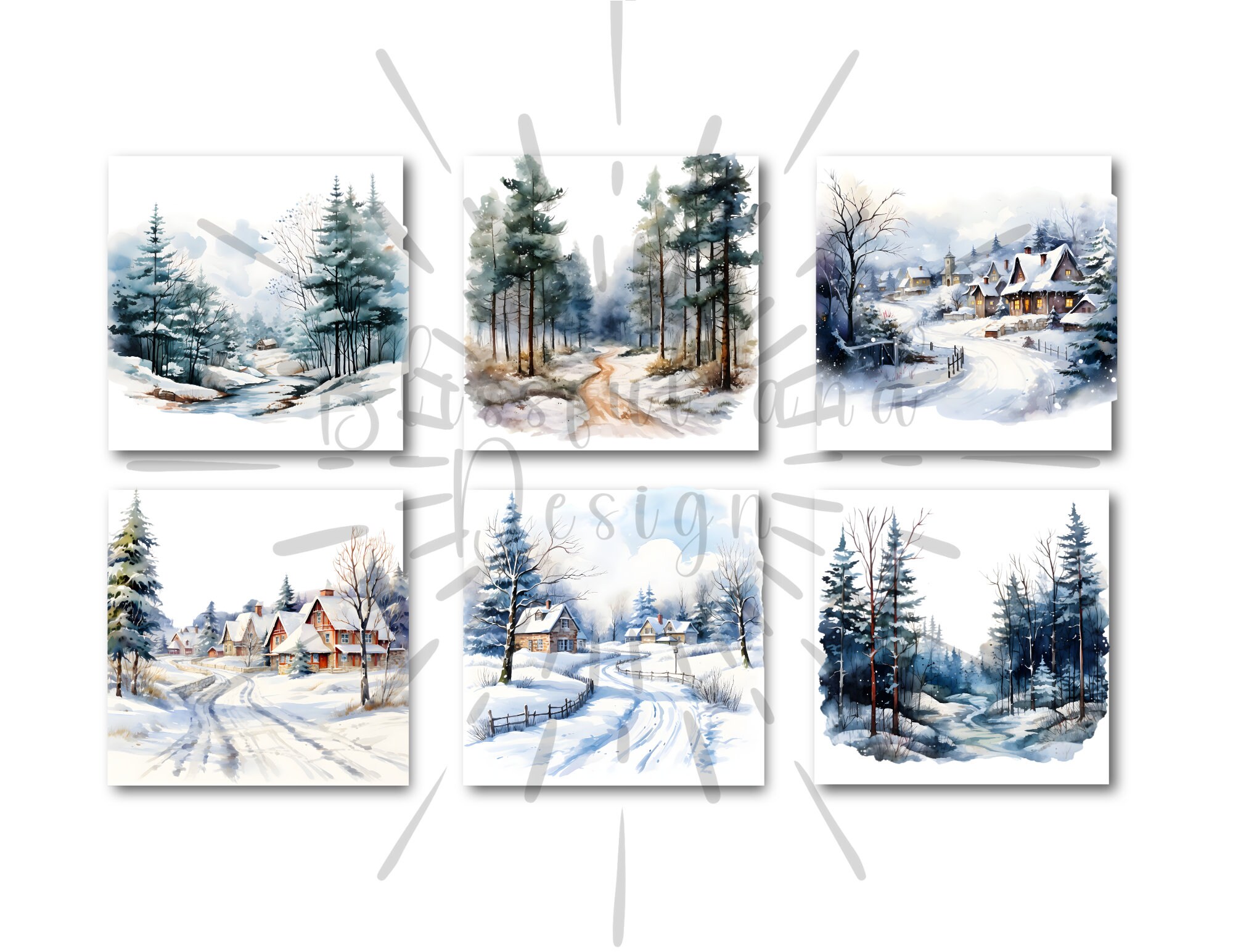 Watercolor Winter Clipart Snowy Forest Landscape Background Clipart ...