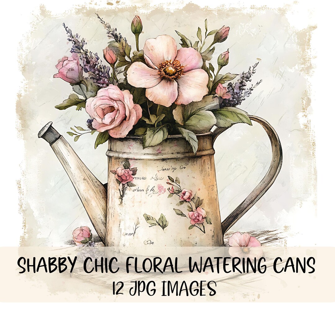 Shabby Chic Vintage Floral Clipart Bundle Watercolor Watering Can ...