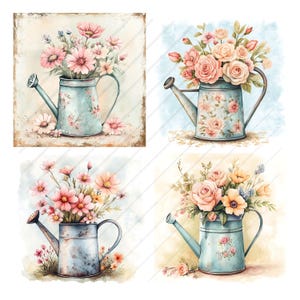 Shabby Chic Vintage Floral Clipart Bundle Watercolor Watering Can ...