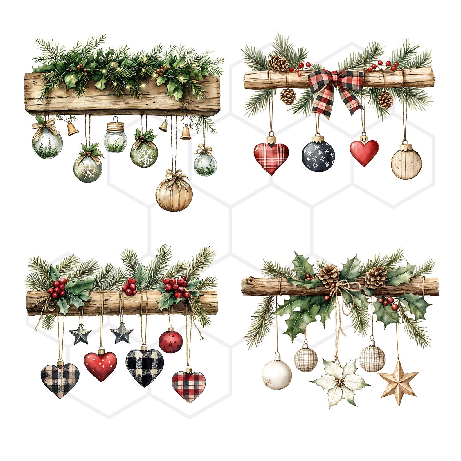 Farmhouse Christmas Clipart: Holiday Graphics, Rustic Decor (digital ...