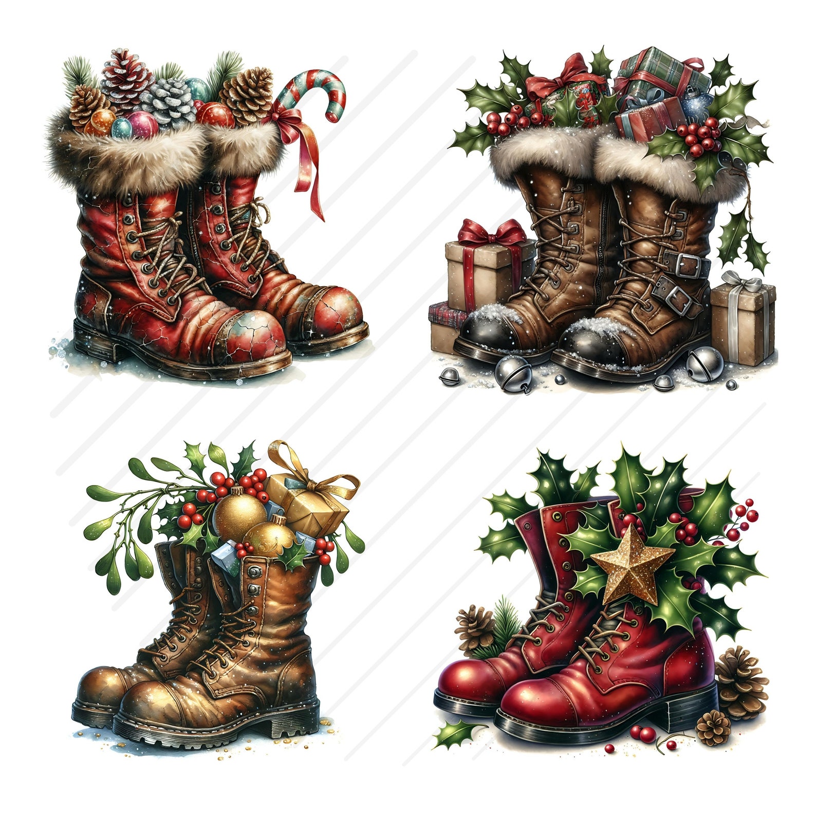 Christmas Boots Clipart Bundle Santa Boots Clipart JPG Images Vintage ...